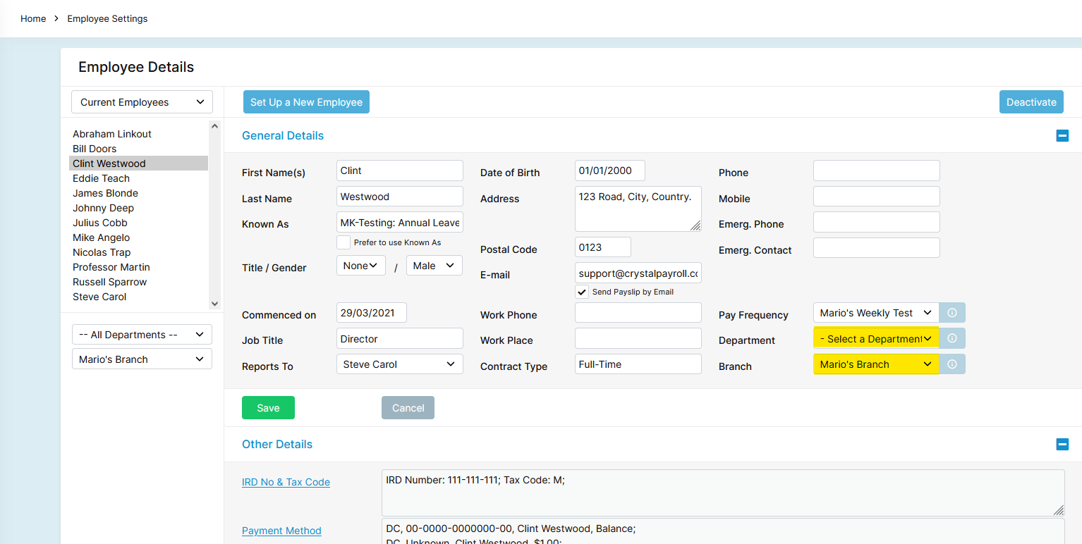 Cost Centres Crystal Payroll