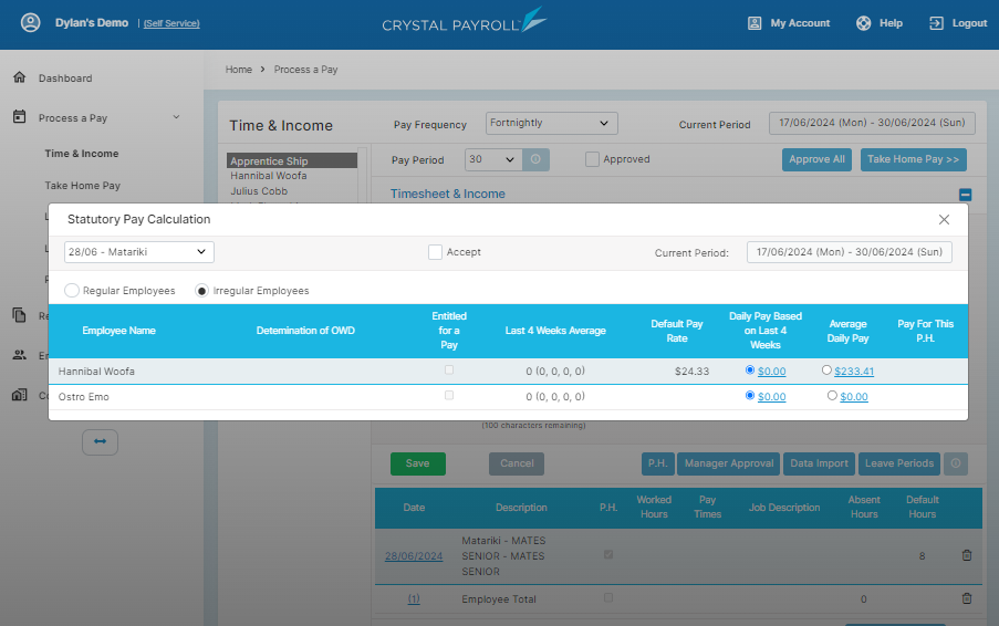 Features | Irregular Work Hours Management - Crystal Payroll